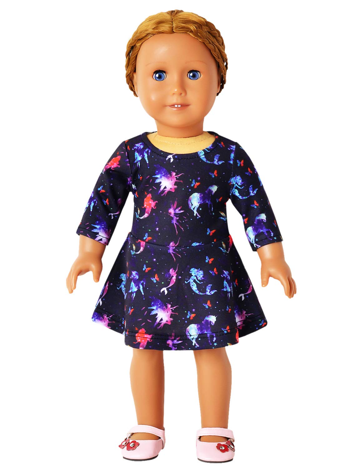 Long Sleeve Mermaid Dresses for Girls Kids Matching 18 inch American Doll,Size 10 11