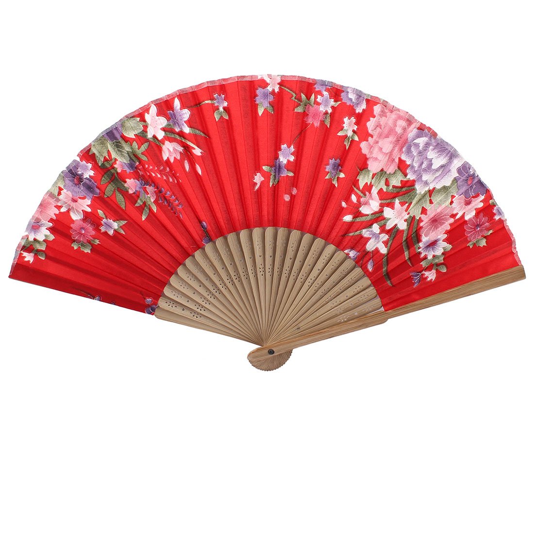 Qtqgoitem Red Beige Ribs Flower Pattern Foldable Hand Fan (model: b30 6a7 b27 f1b 027)