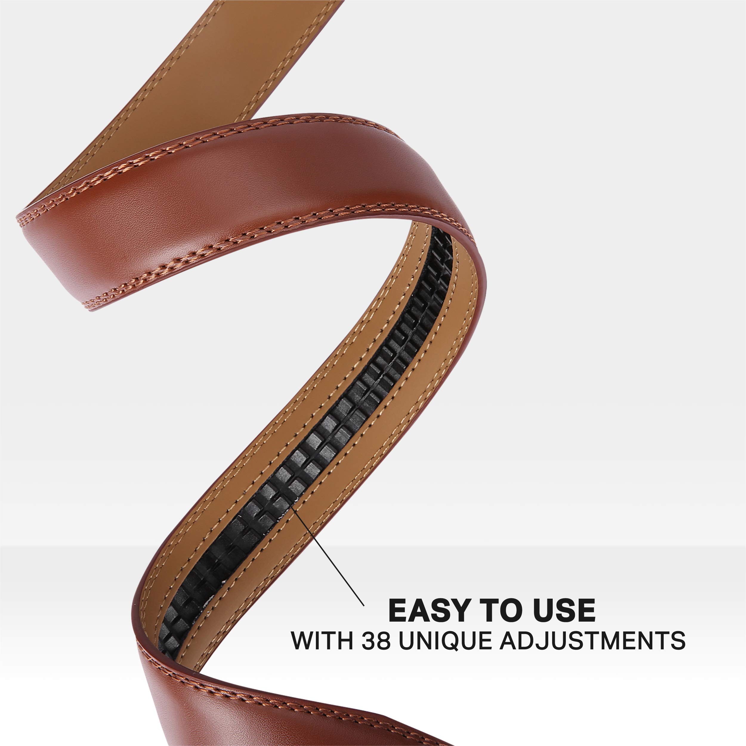 Mio Marino Mens Genuine Leather Ratchet Belt Replacement Strap 1 1/8 Without Buckle - Mahagony/Black - Adjustable from 28" to 44" Waist