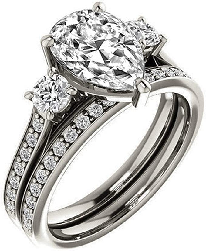 Sparkx Diamond 2.50 CT Colorless Pear Shaped Moissanite Engagement Ring, Side Stone Wedding Ring Set, Bridle Ring Set, 925 Sterling Silver Gift For Her (5.5)