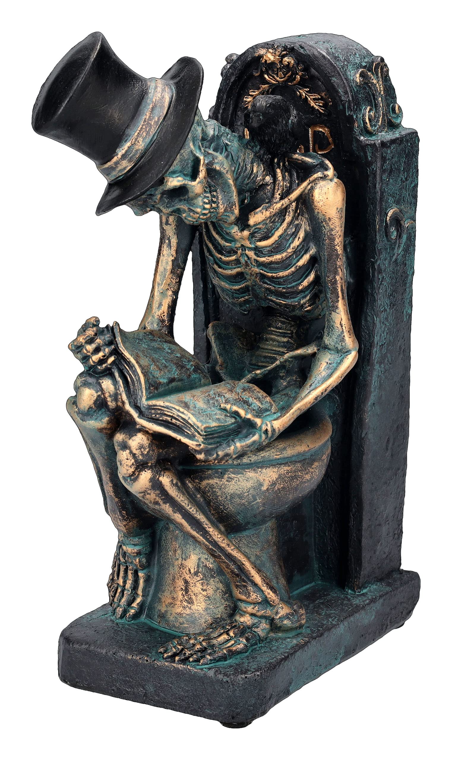 Pacific Giftware RIP Bronze Finish Skeleton Reading on Toilet Tombstone Bathroom Office Decor 8” Tall