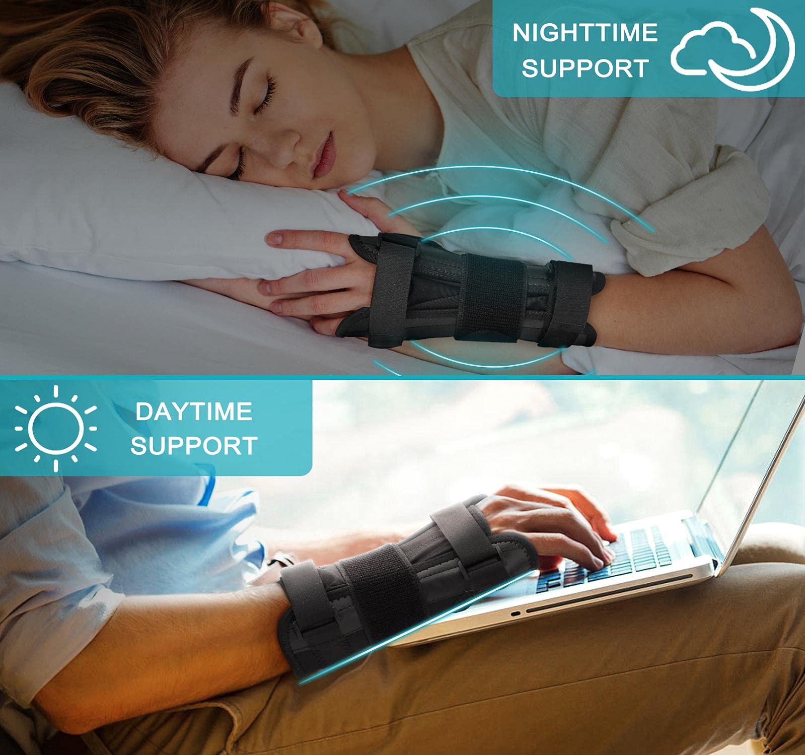 PKSTONE Wrist Splint for Carpal-Tunnel Syndrome, Adjustable Compression Wrist Brace for Right and Left Hand, Pain Relief for Arthritis, Tendonitis, Sprains