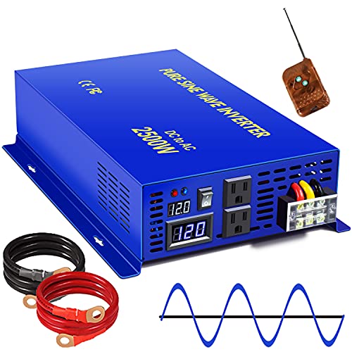 XYZ INVT 2500W Pure Sine Wave Inverter 24v to 110V 120V AC with Wireless Remote Switch, 5000 watt Surge, Power Inverter for Truck, RV Car Camping, Solar System, Grid Off.