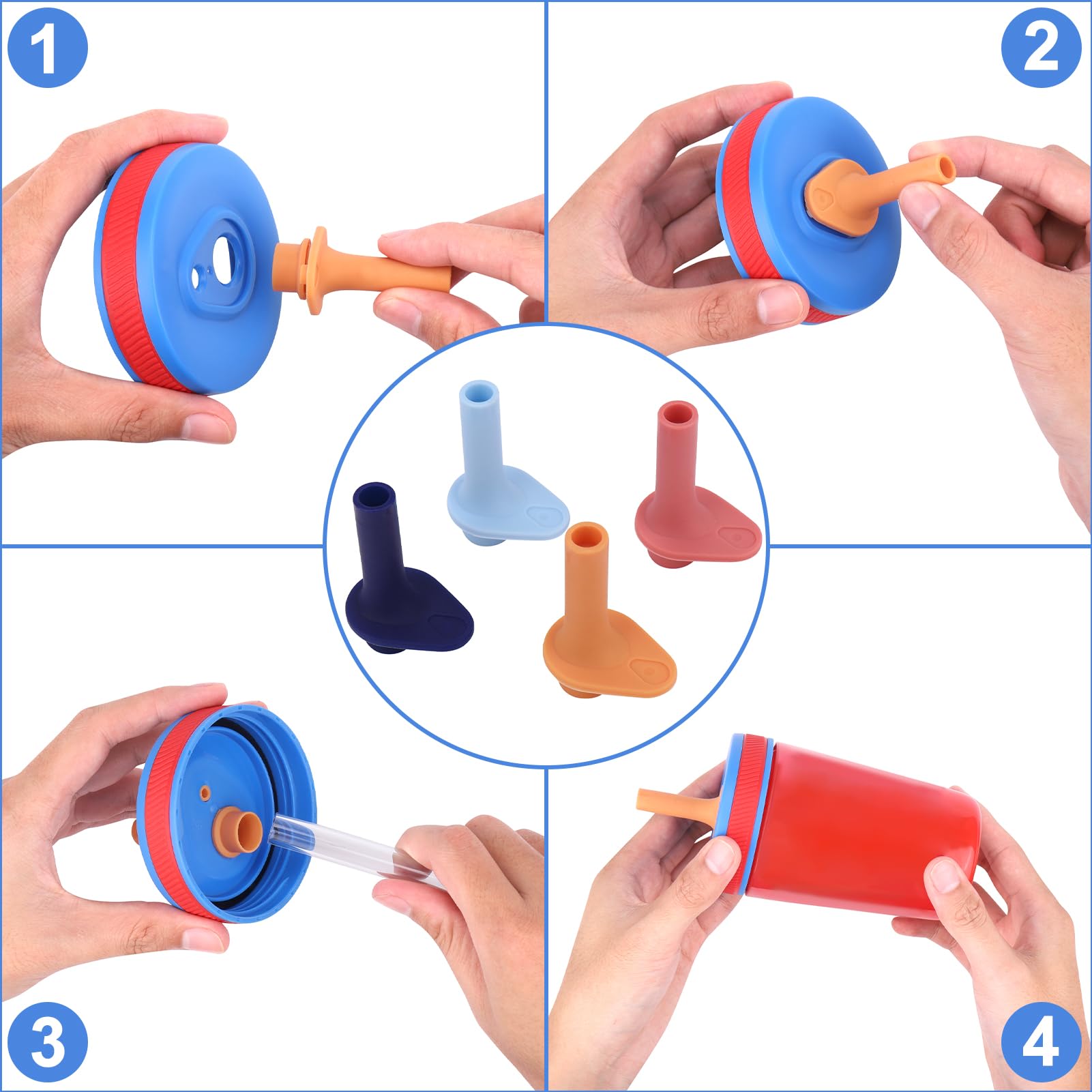 Vodolo Straw Replacement Compatible with Zak Straw Cups,4PCS 15 oz Tumbler Water Bottle Reusable Silicone Straw BPA-Free with Straw Cleaning Brush for Zak Designs Kelso 12 oz Cups