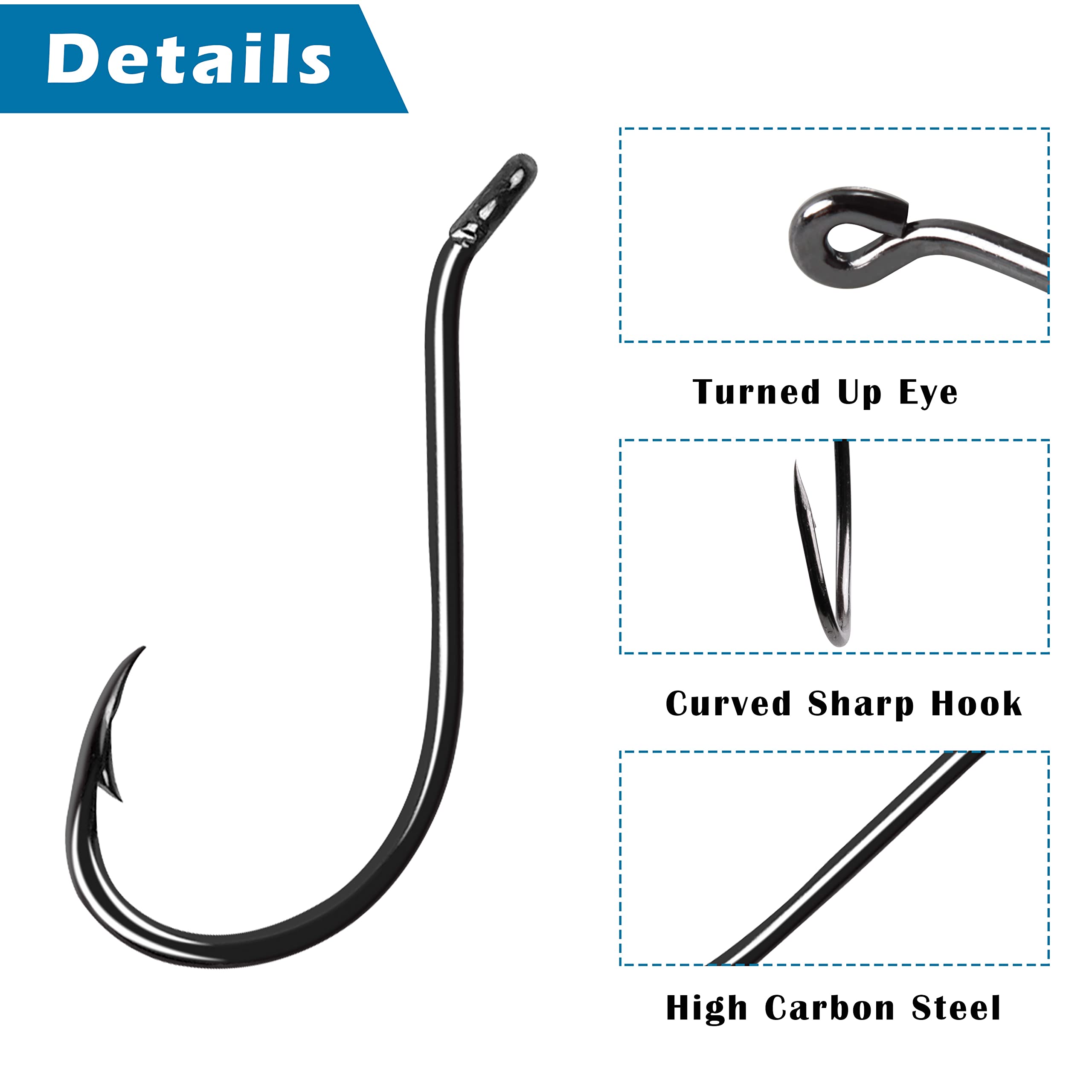 Octopus Beak Fishing Hooks, 200PCS Sport Offset High Carbon Steel Turned Up Fish Hooks for Saltwater Freshwater