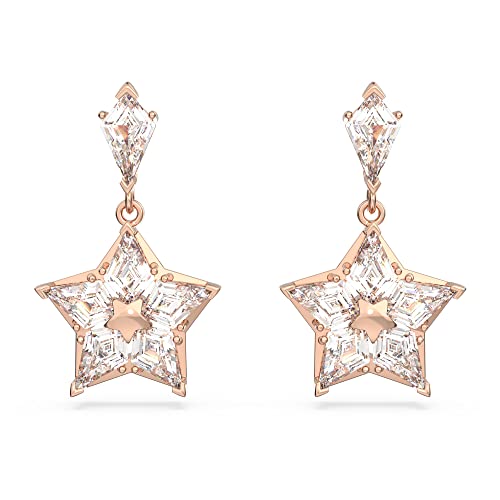 Swarovski Stella drop earrings, Kite cut, Star, White, Rose gold-tone plated