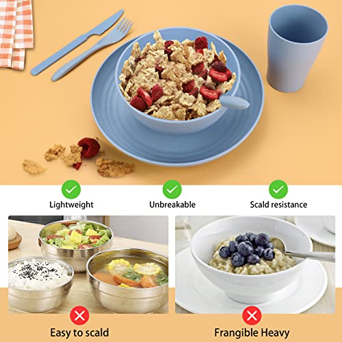 Wheat Straw Dinnerware Sets(24 pcs),Unbreakable Dinnerware Set for 4,Microwave & Dishwasher Safe Dinnerware,Kids Plates and Bowls Sets,Lightweight & Unbreakable Reusable Dishes,Camping Dish Set
