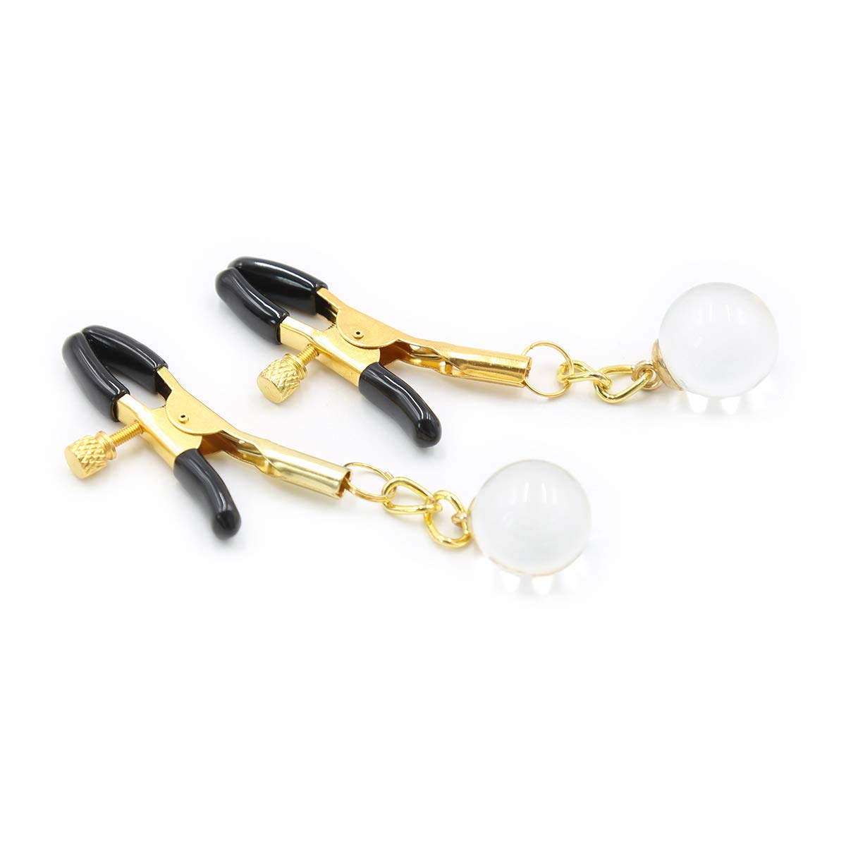 Sell Out!Non Piercing Nipple Clips with Soft Rubber Cap,Adjustable Golden Nipple Clamps,Nipple Clip Inlaid with Transparent Glass Beads