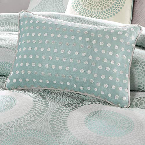 Madison Park Baxter Queen Size Bed Comforter Set Bed in A Bag - Seafoam Green Blue, Jacquard Medallion – 7 Pieces Bedding Sets – Ultra Soft Microfiber Bedroom Comforters