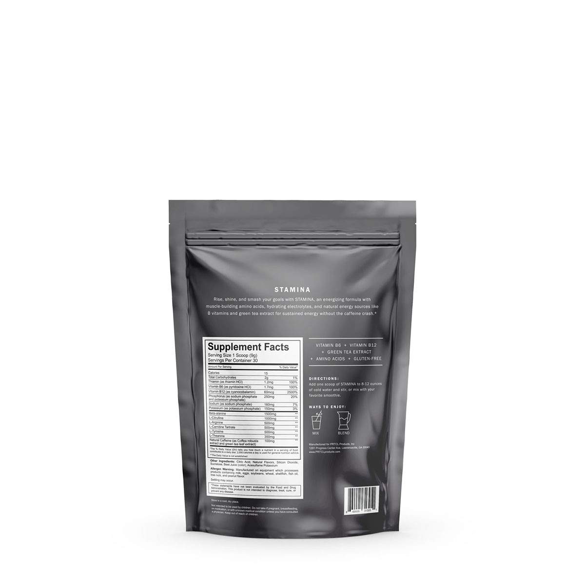 PRTCL STAMINA Cranberry Grapefruit Pre Workout Energy BCAA Supplement Powder; 30 Servings, 270g Pouch