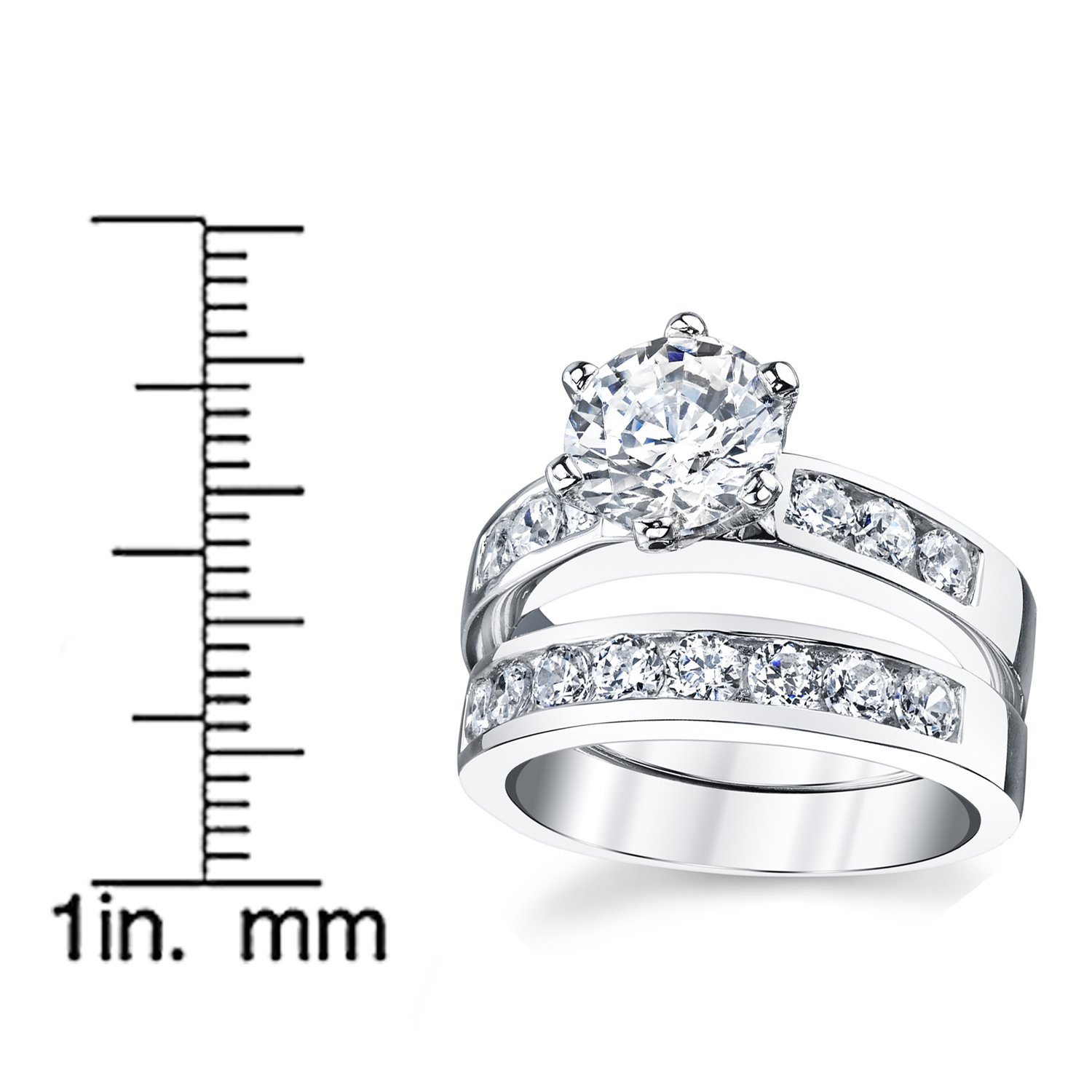 Metal Masters Sterling Silver 925 2.00 Carat Engagement Ring Wedding Band Set 2-Pc With Cubic Zirconia Size 8