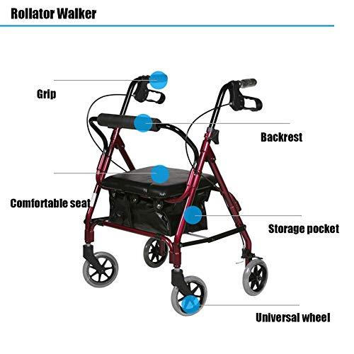 Walker,Rollator Lightweight Folding Walker with Seat 4 Wheeled Walking Frame with Brakes Carry Bag Adjustable Height Perfect for Indoor and Outdoor Outdoor
