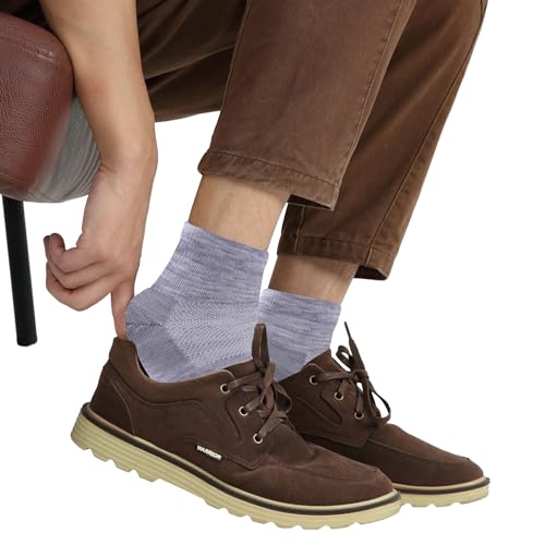 RZTT 90% Merino Wool Socks for Women, Running Ankle Socks for Men, Lightweight Breathable Low Cut No Show Athletic Socks with Arch Support,3 Pack,Medium,Light Grey