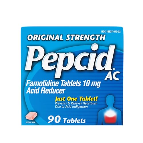 Pepcid AC Original Strength Heartburn Relief Tablets, Prevents & Relieves Heartburn Due to Acid Indigestion & Sour Stomach, 10 mg Famotidine to Reduce & Control Acid, Fast-Acting, 90 Ct