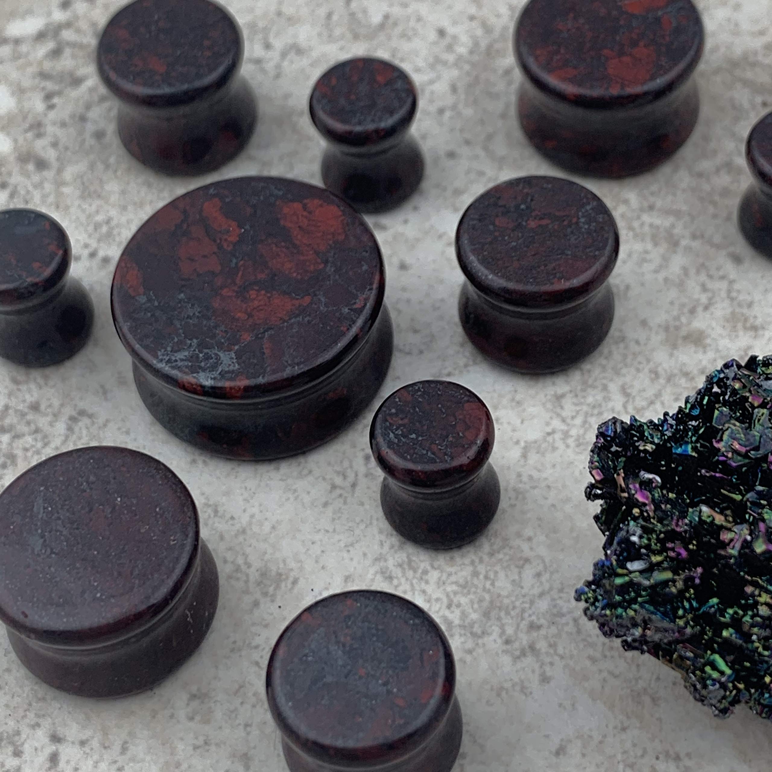 Mystic Metals Body Jewelry Pair of Brecciated Jasper Stone Double Flare Plugs (STN-640) (1" (25mm))