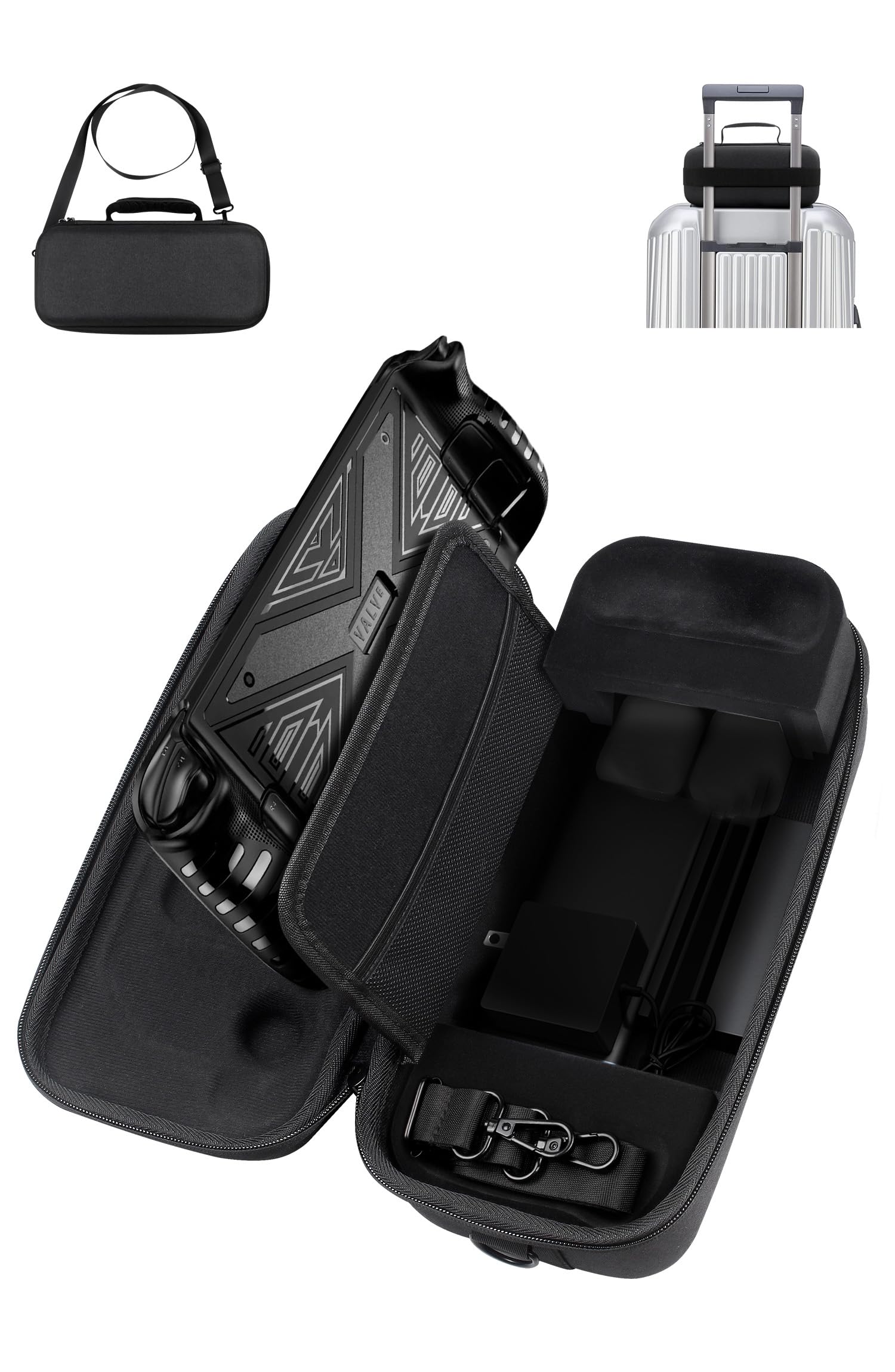 Updated Large Carrying Case for Steam Deck with Ultra-thickness Joystick Topcover,Travel Case with Removable Holder for Steam Deck Console & Accessories-Carry Case with Elastic Strap & Backpack Strap