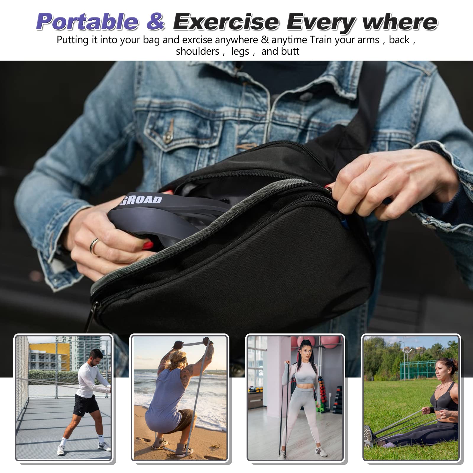 Resistance Band Pull Up Assistance Bands,Set of 5 Resistance Heavy Duty Exercise Stretch Fitness Bands for Stretching Power Lifting Workout Training with Instruction Guide (Black Set of 5)