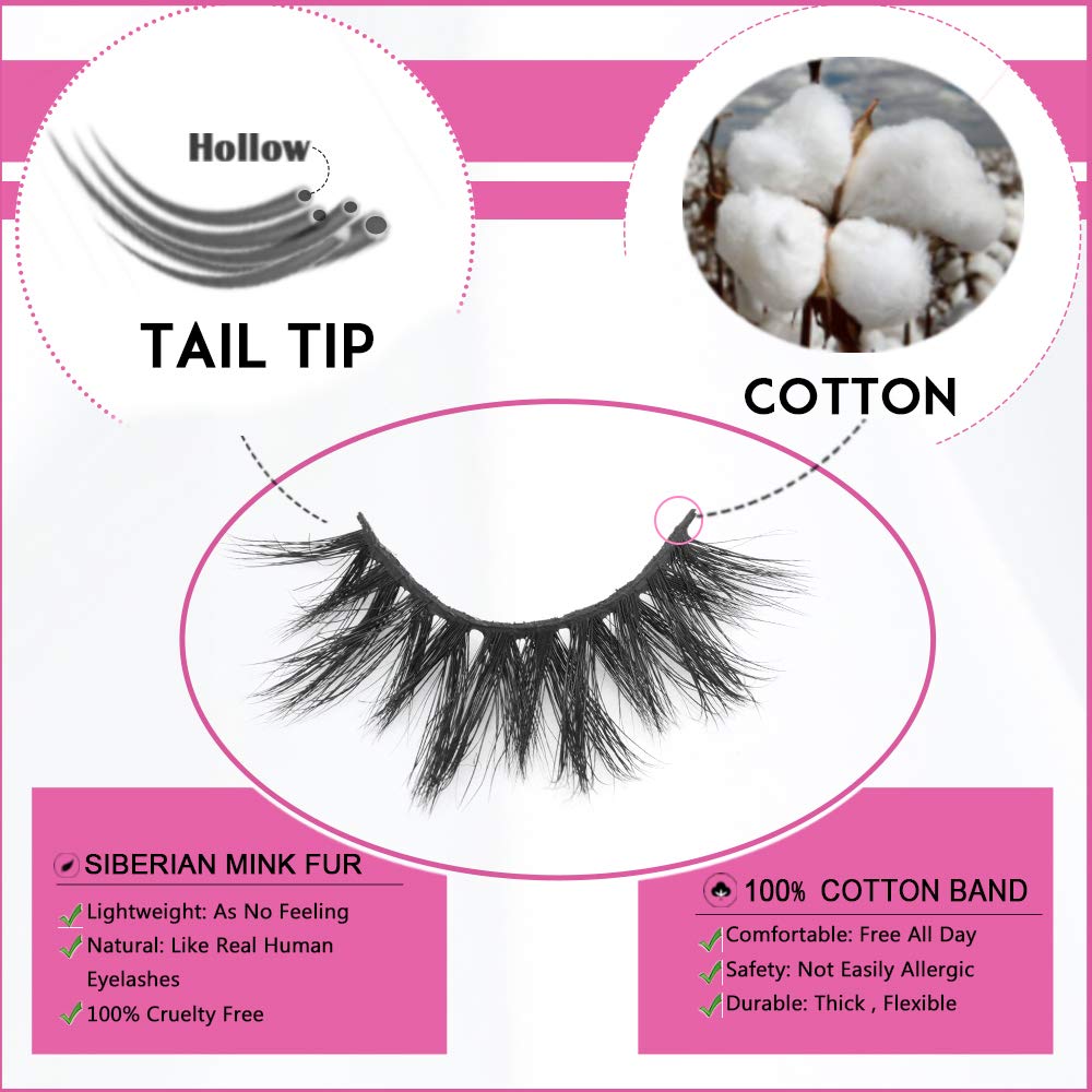 Mink Lashes, SWINGINGHAIR False Eyelashes 18mm Mink Eyelashes Siberian Natural Daily Type 3D Mink Lashes Full Strips Hand Made Fake Eyelashes Fluffy Real Eyelashes 1 Pair
