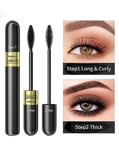 Naseny 2in1 Vibely Mascara 5X Longer Lengthening And Thickening Mascara Waterproof Black Volume And Lengh Mascara Smudge-Proof Non Clumping Long Lasting Eye Makeup