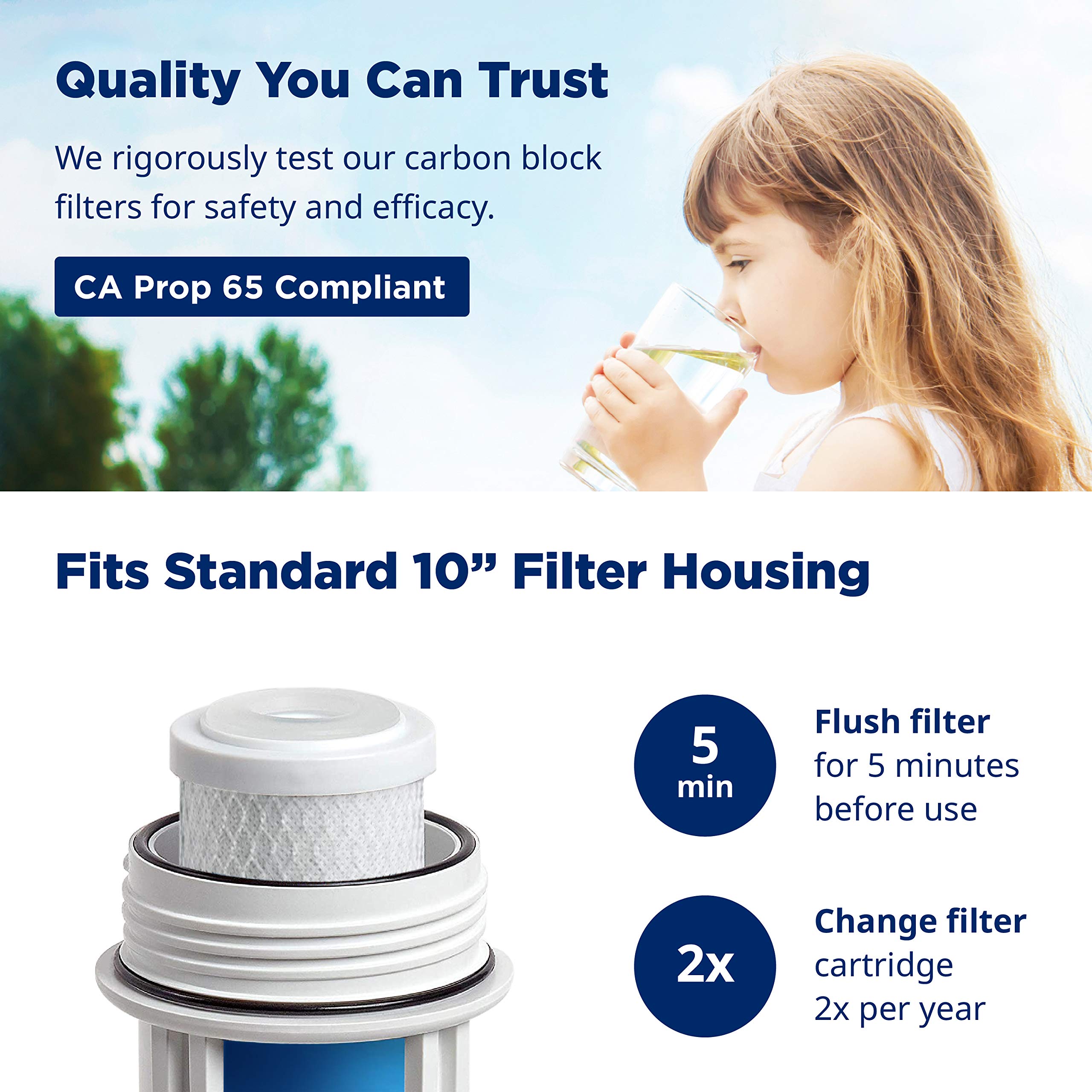 Now Water CTO Standard Carbon Block Filter - 3 Pack 5 Micron Universal 10 inch Housing Activated Charcoal Replacement Under Sink & Whole House Water Filter Cartridge - Reduces Chlorine