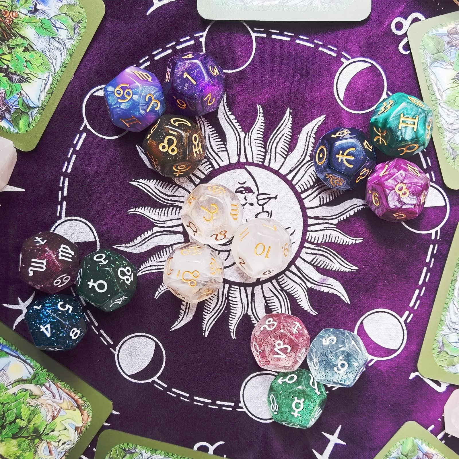 Tarot Cards Dice D12 Astrological Dice Polyhedral Astrology Dice Constellation Sign Zodiac Signs With Bag-15pcs