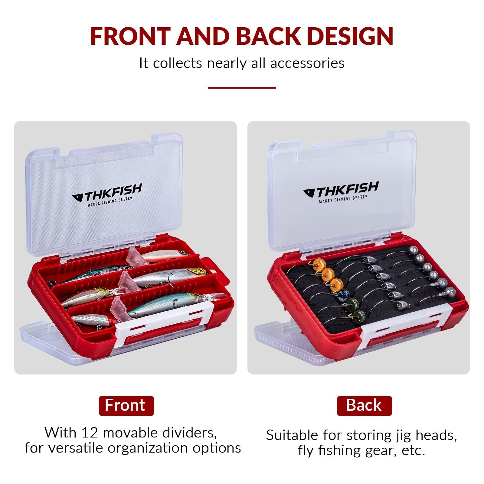 THKFISH Ice Fishing Jigs Kit Ice Fishing Lures for Walleye Perch Jigs C-50PCS + Double Sided Tackle Box S 2pcs
