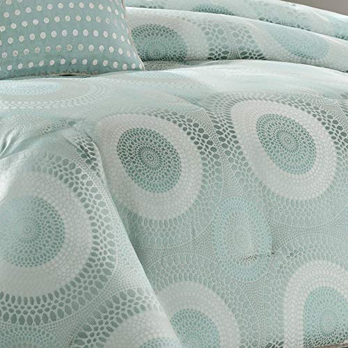 Madison Park Baxter Queen Size Bed Comforter Set Bed in A Bag - Seafoam Green Blue, Jacquard Medallion – 7 Pieces Bedding Sets – Ultra Soft Microfiber Bedroom Comforters