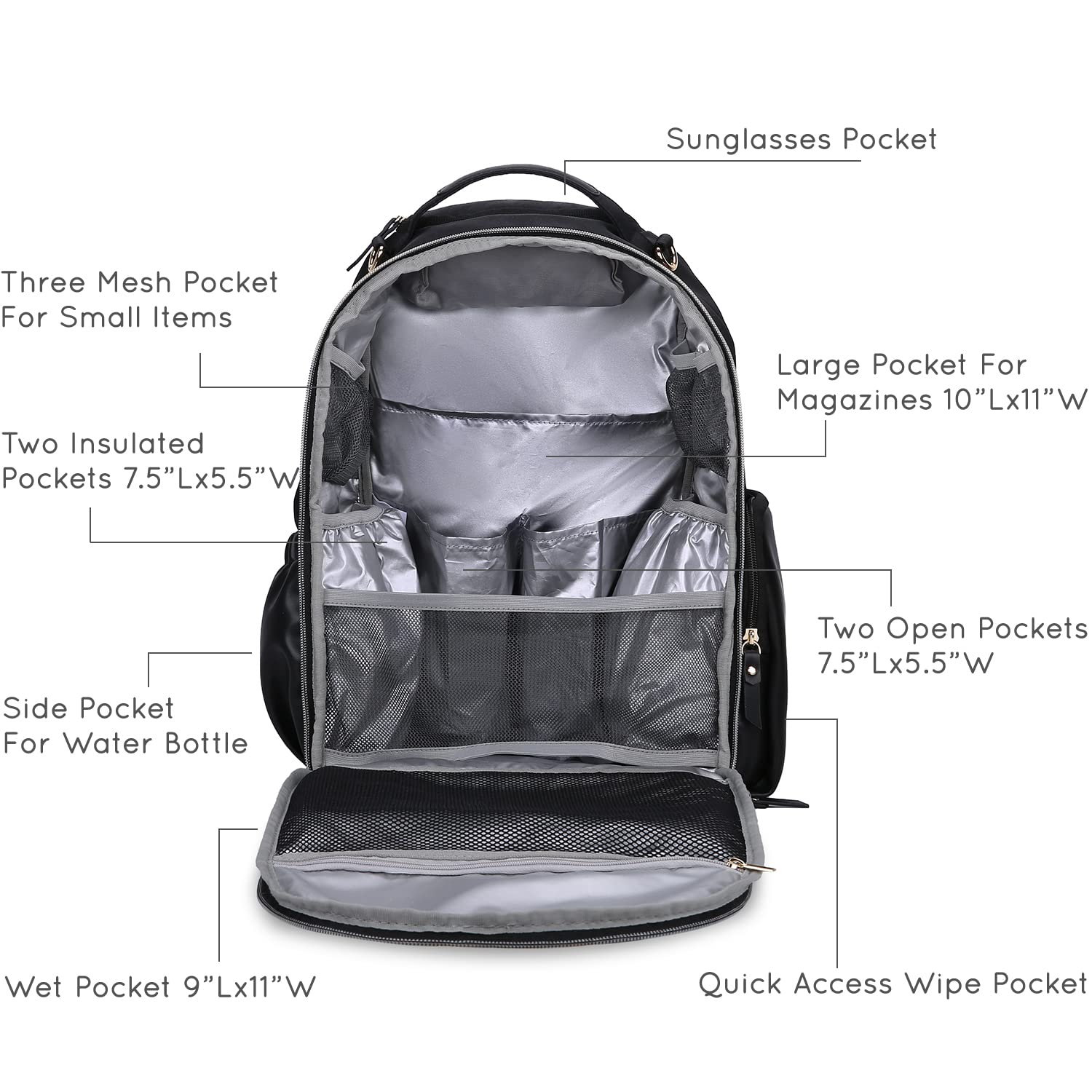 mommore Diaper Bag Backpack with Changing Pad Large Capacity Travel Back Pack Wash-Free Mom Bag Baby Nappy Bag,Black