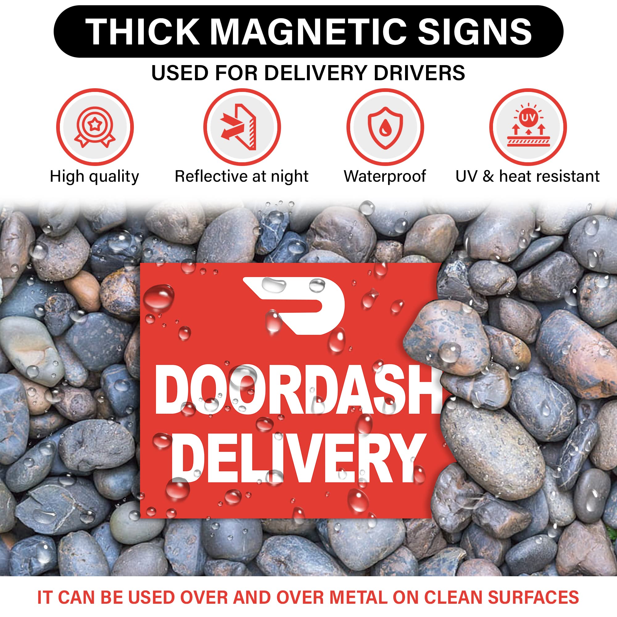 UPGRADED Doordash Car Magnets Door Signs And Stickers for Delivery Drivers (Set of 4) 11Γ7 and 4Γ4 (Red Background DD)