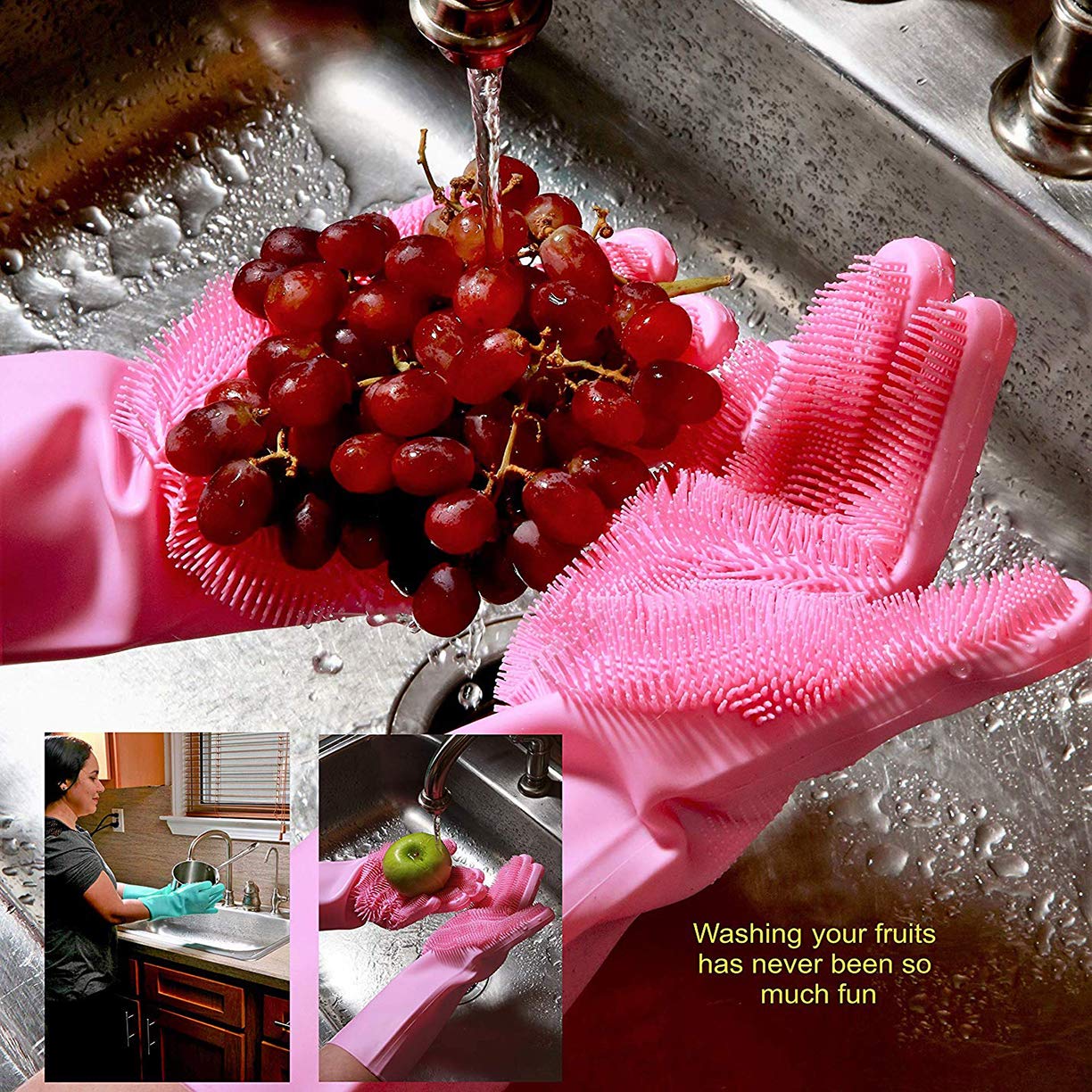 Magic Dishwashing Cleaning Sponge Gloves Reusable Silicone Brush Scrubber Gloves