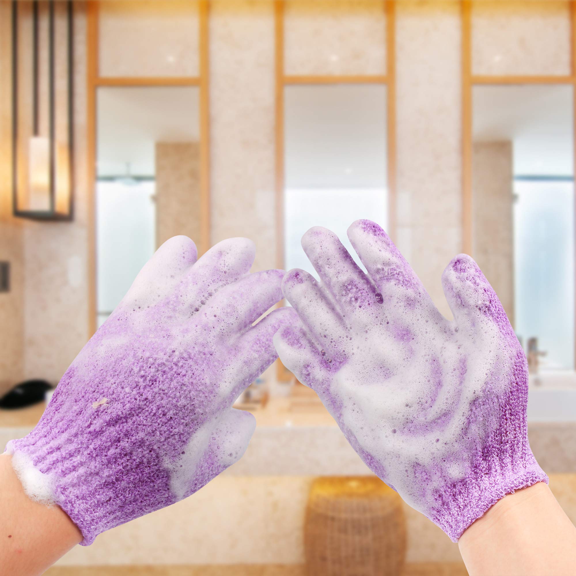 Mooerca 12 Pairs Double Sided Exfoliating Gloves Body Scrubber Scrubbing Glove Bath Mitts Scrubs for Shower, Body Spa Massage Dead Skin Cell Remover, 12 Colors
