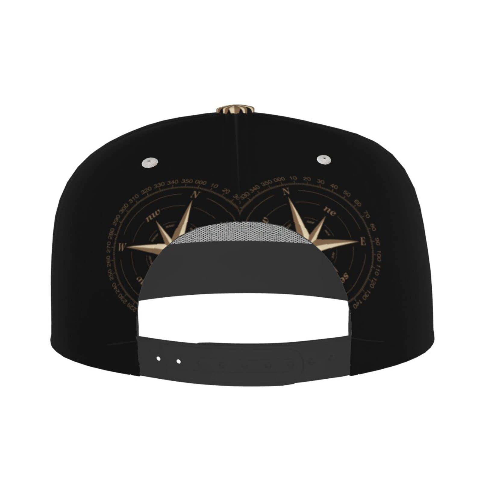 Quzioxe Compass Rose Black Flat Bill Brim Cap Hip Hop Hat Baseball Cap for Men Women Adjustable Square Flat Visor Back Trucker Snapback Hat