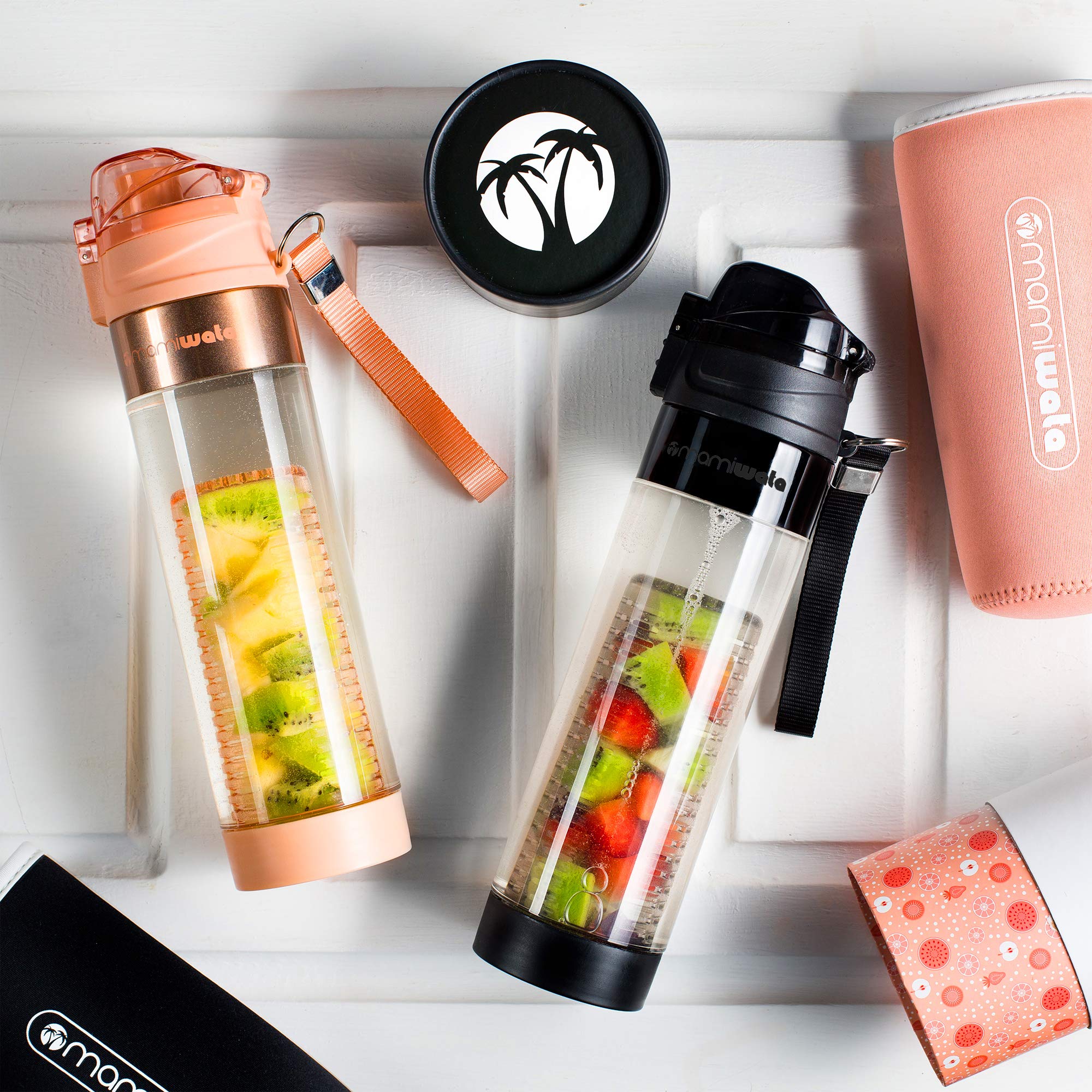 MAMI WATA Fruit Infuser Water Bottle β 24 oz β Tritan Plastic - Unique Stylish Design β Fruit Infused Water recipes eBook & Insulating sleeve β Beautiful Gift Box