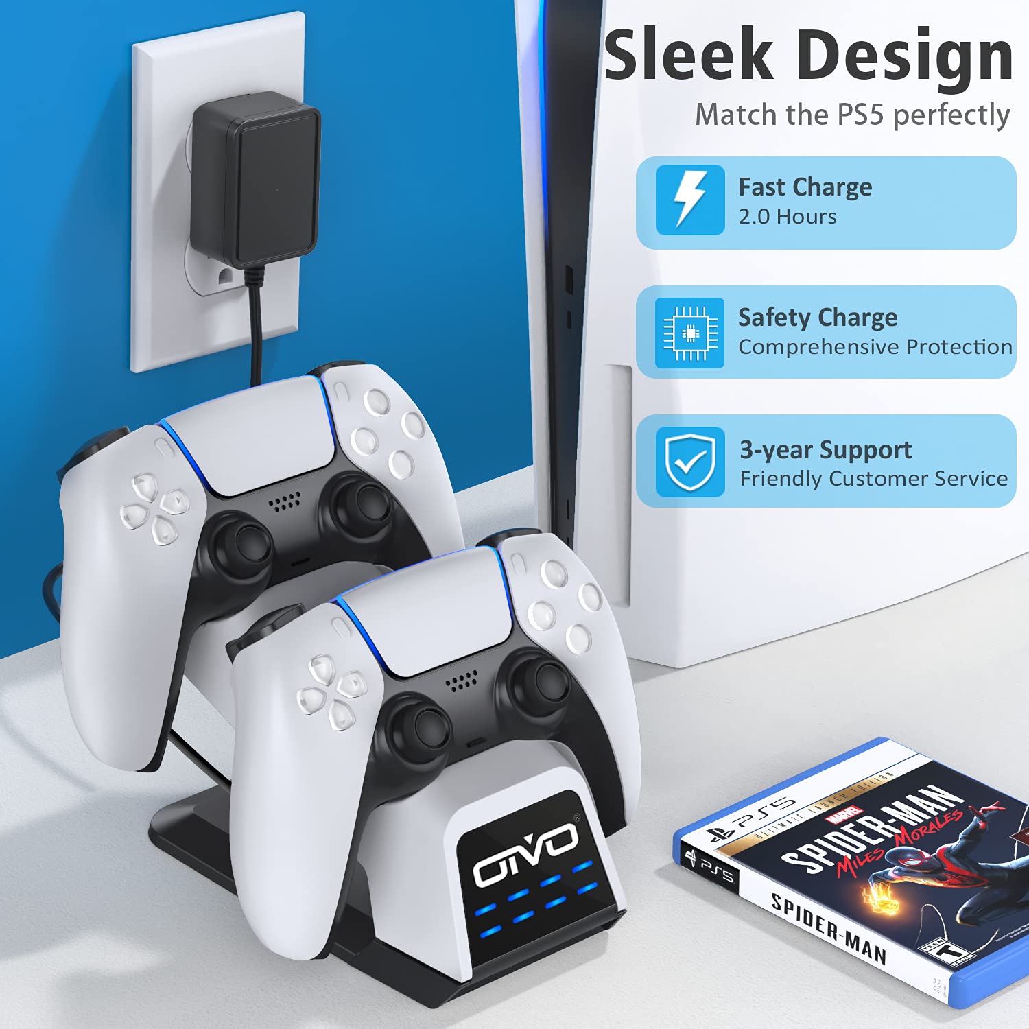 PS5 Controller Charging Station, PlayStation 5 Controller Charger Station with 2-Hour Fast Charging AC Adapter,OIVO PS5 Remote Charger for Game Controller, PS5 Controller Charging Docking Station