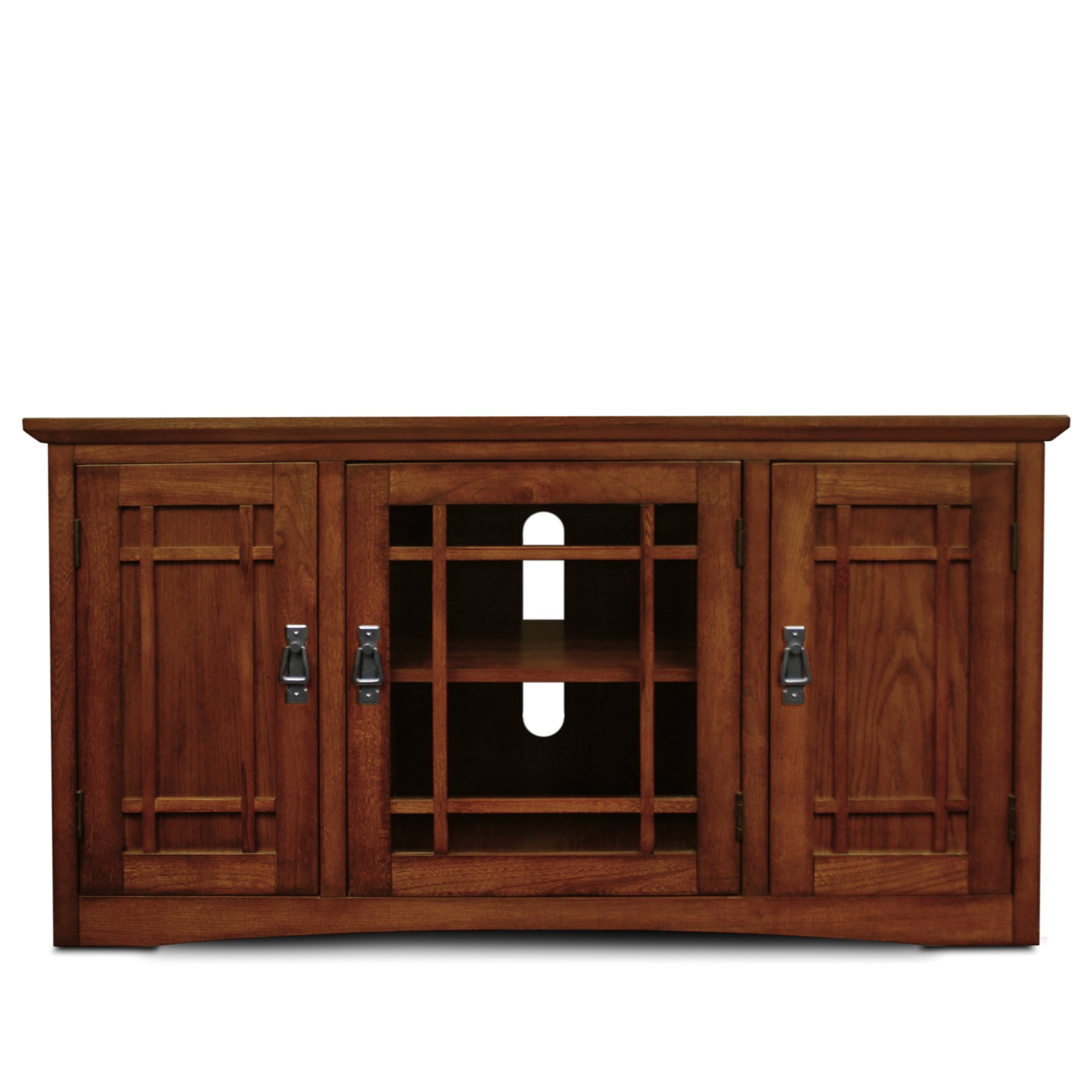 Leick Home 82385 Solid Wood Mission Corner TV Stand for 50" TVs, Living Room Entertainment Center with Three Doors and Storage Shelves, Mission Oak