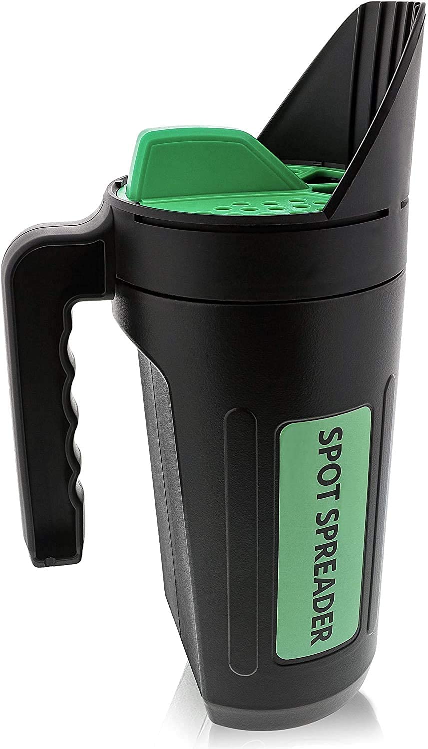 Snow Joe AZ-50-EB Melt-2-Go Nature + Pet Friendly CMA Blended Ice Melter, 50-lb Bag & Spot Spreader Hand Spreader Shaker for Seed, Salt, De-Icer, Ice Melt, Earth Food and Fertilizer - Up to 80 Oz
