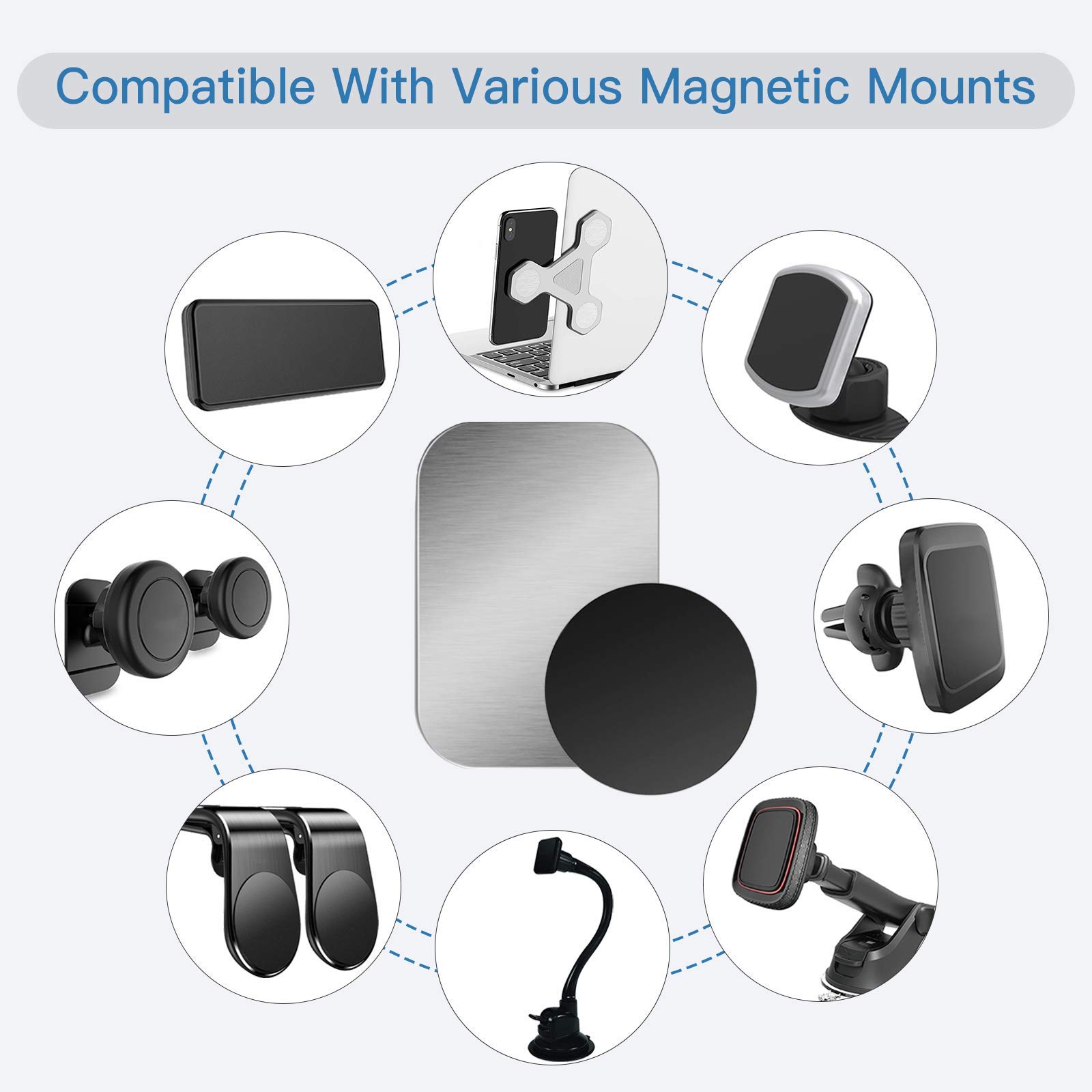 OWLKELA Mount Metal Plate for Phone Magnet Car Mount Holder Cradle with Adhesive, Universal Replacement Sticker Compatible with Magnetic Mounts - 10 Pack Black and Silver (4 Rectangle and 6 Round)