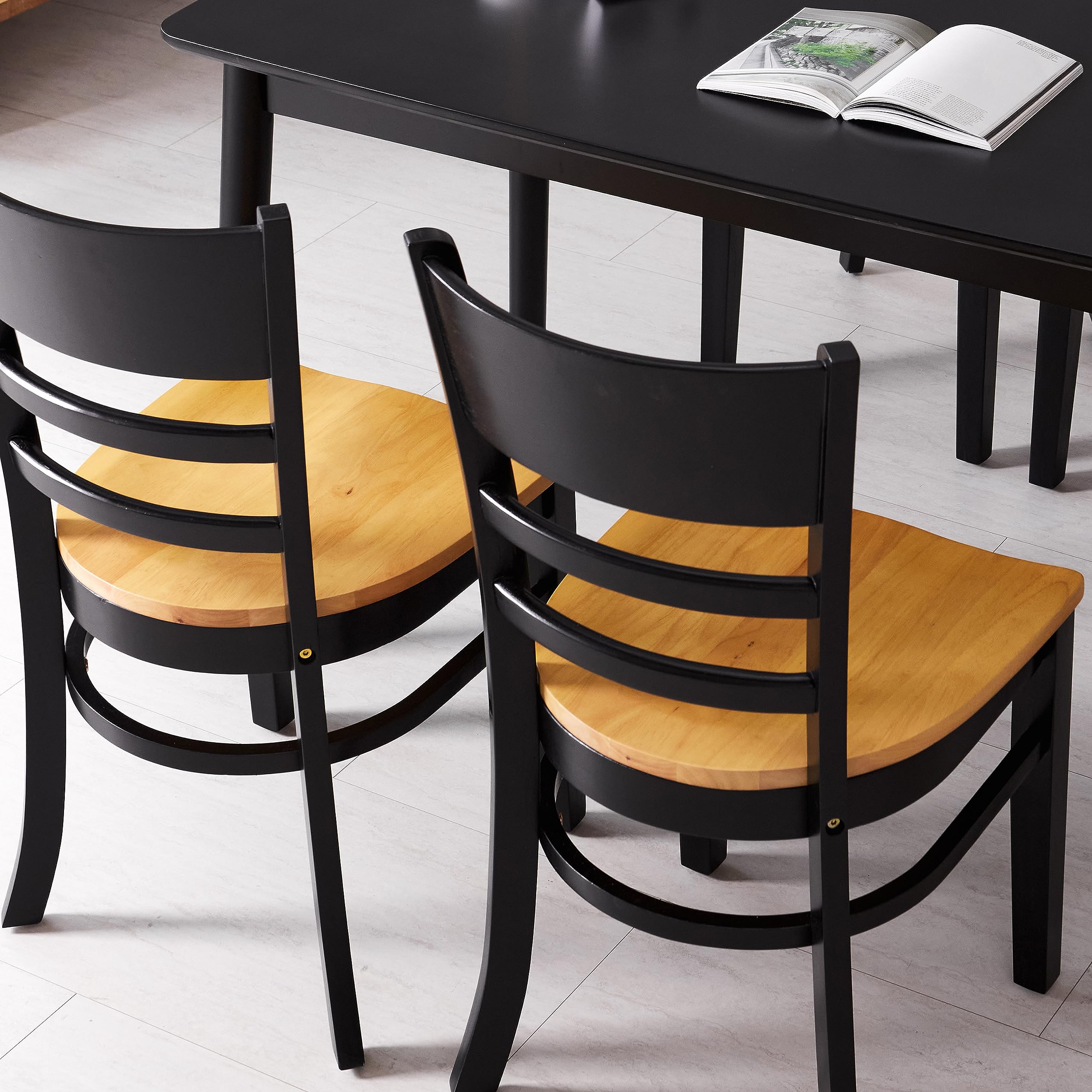 Livinia Cabin Wooden Dining Chairs Set of 2, Solid Malaysian Oak Wood Seat Ladder Back Armless Side Chairs (Walnut)