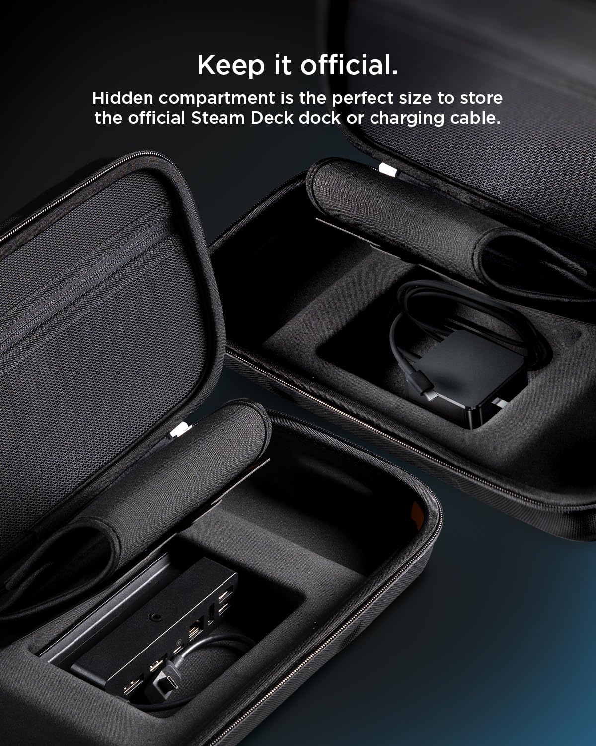 Spigen Rugged Armor Pro Designed for Steam Deck LCD (2022) / Steam Deck OLED (2023) Hard Shell Travel Carrying Case with Pockets for Accessories and Original Charger Storage Bag Carry Case - Black