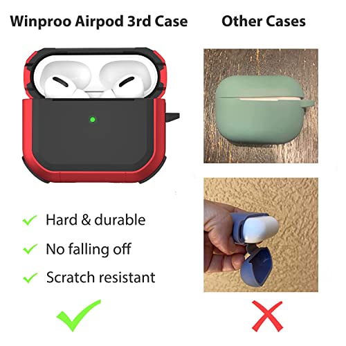 Winproo Armor Airpods 3rd Generation Case Cover with Keychain, Military Hard Shell Full-Body Shockproof Protective Case Skin for Airpods 3rd Gen [Red]