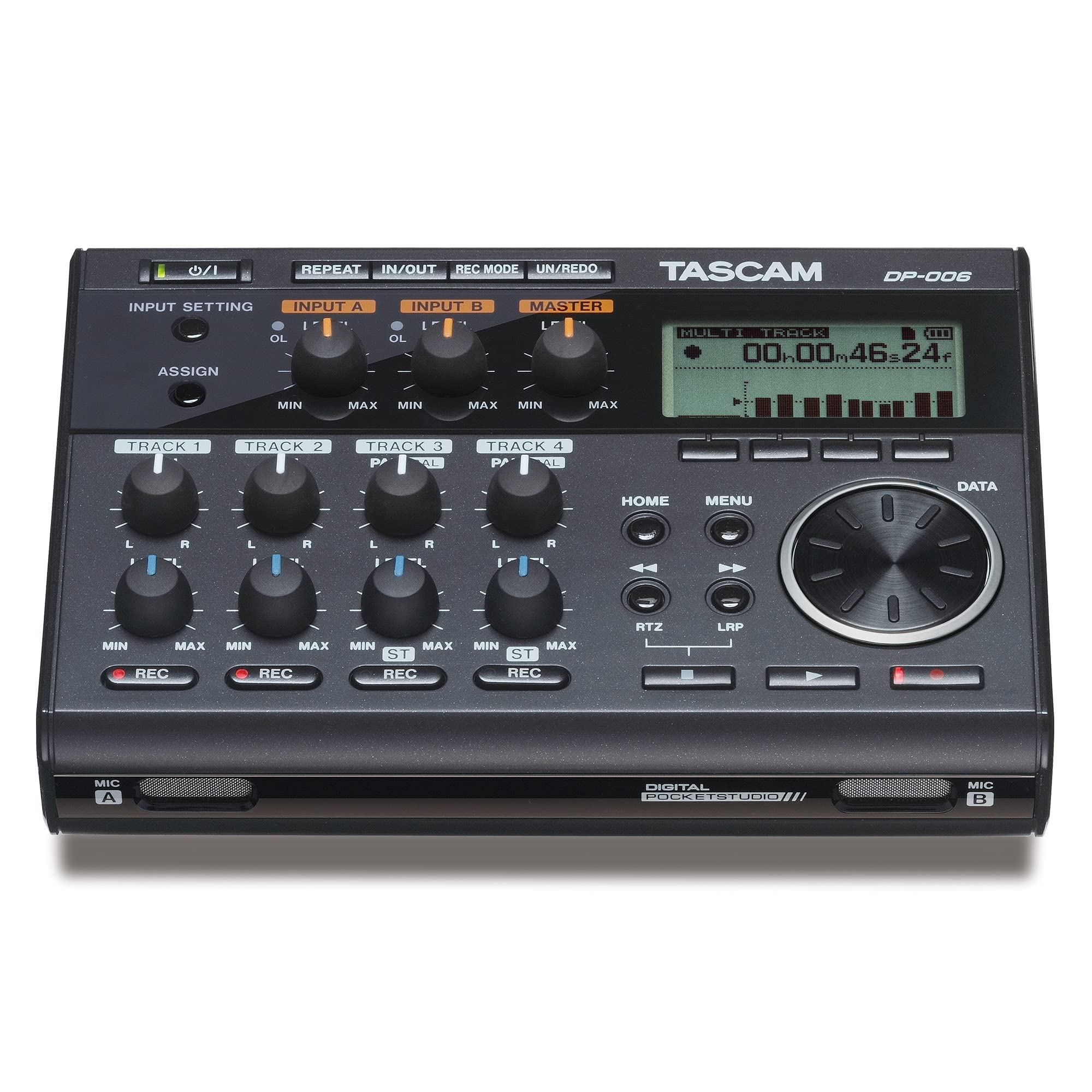Tascam DP-006 6-Track Digital Pocketstudio Multi-Track Audio Recorder Bundle with Tascam TH-02 Headphones, 32GB SDHC Memory, 2x 10-Foot TRS Cable, Tabletop Tripod, Microfiber Cloth