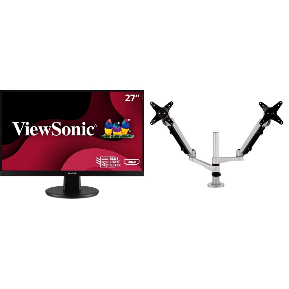 ViewSonic VA2747-MH 27 Inch Full HD 1080p Monitors and LCD-DMA-002 Spring-Loaded Dual Monitor Mounting Arm with Vesa Mount