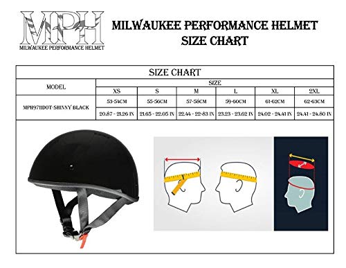 Milwaukee Helmets Bare Bones Glossy Black Half Motorcycle Helmet for Men and Women DOT Approved MPH9711DOT - Large