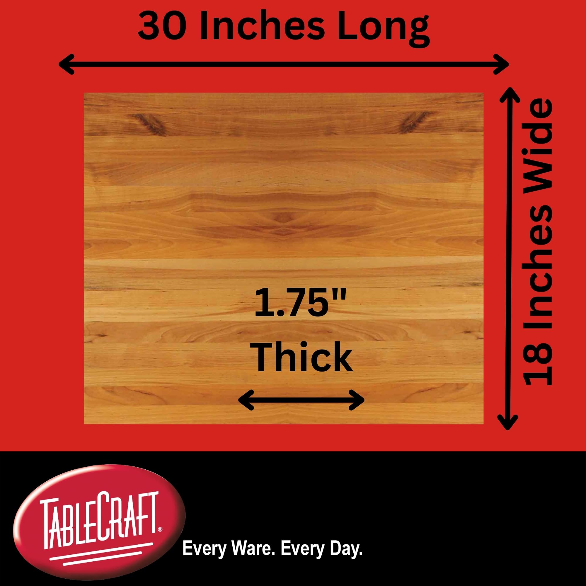 TableCraft Products CBW1830175 Wood Cutting Board, 18" x 30" x 1.75" Butcher's Block,Brown, XX-Large