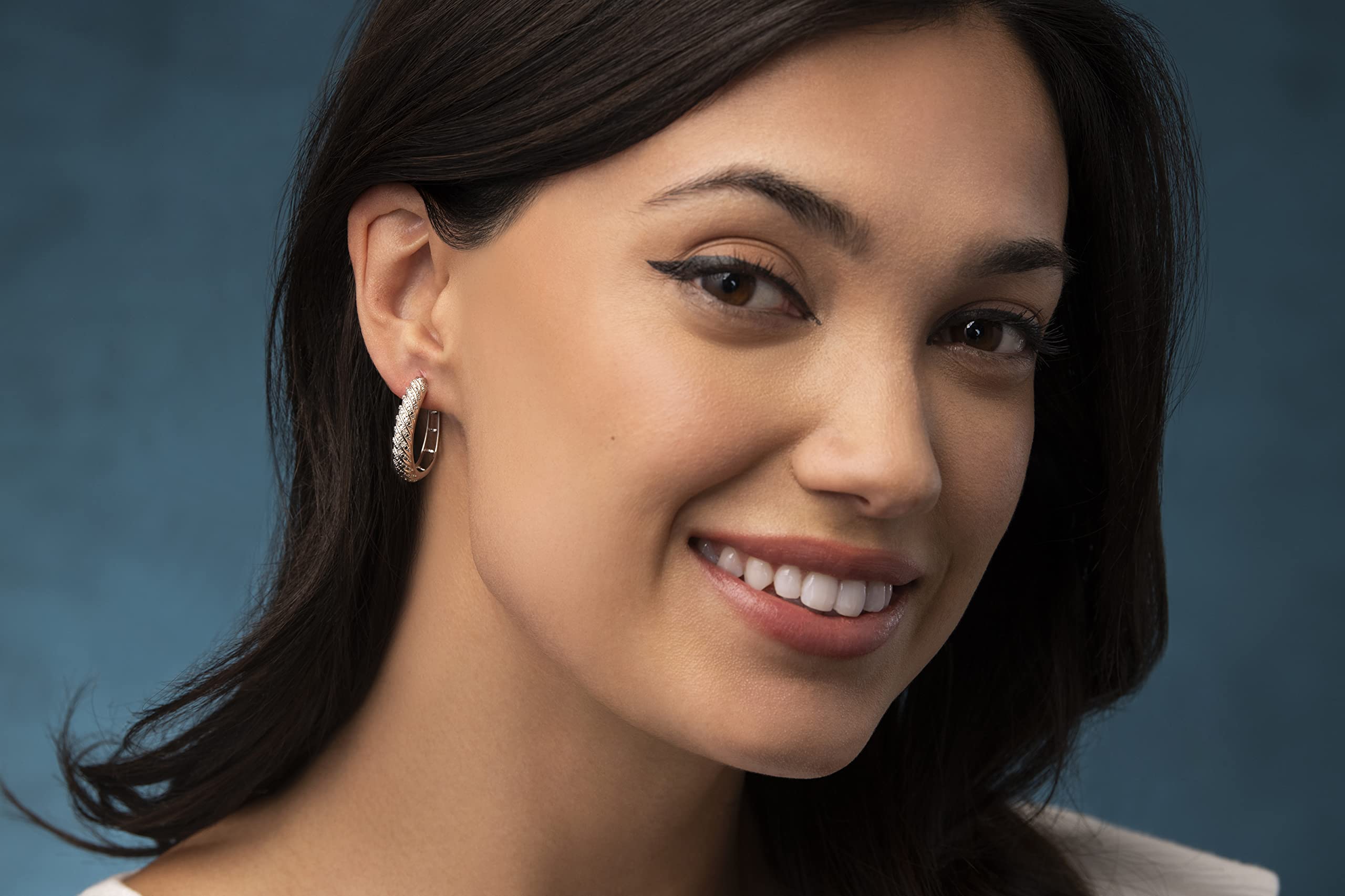 Natalia Drake Large Diagonal Oval Diamond Accent Hoop Earrings for Women in Rhodium Plated 925 Sterling Silver