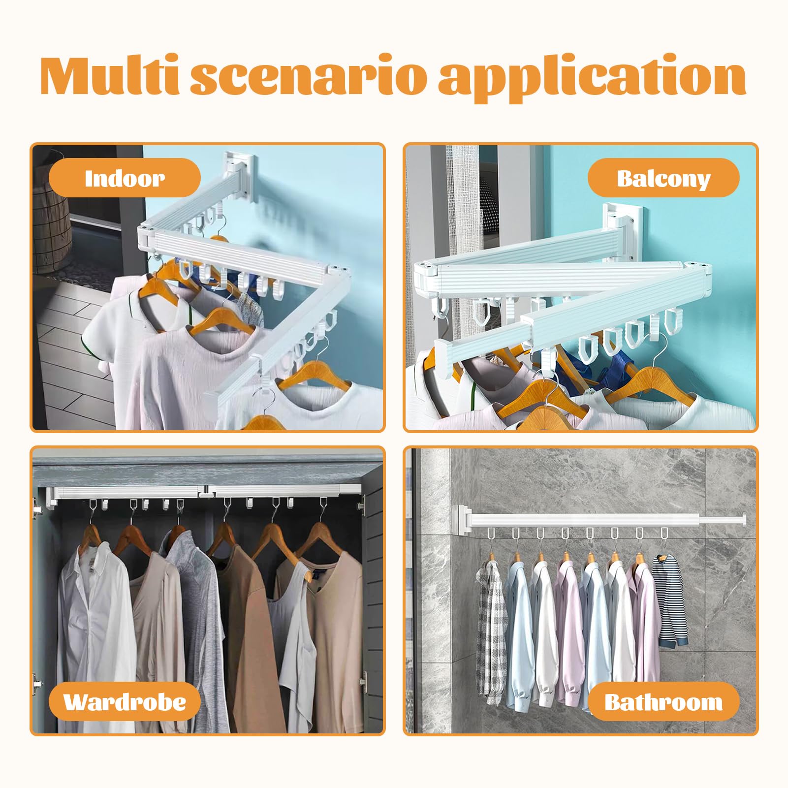 Lora Dew Clothes Drying Racks for Laundry,Wall Mounted Drying Rack Clothing,Foldable Drying Rack,Collapsible Dryer Rack,Clothes Hanger,Laundry Room Hanging Rack,Folding Indoor White