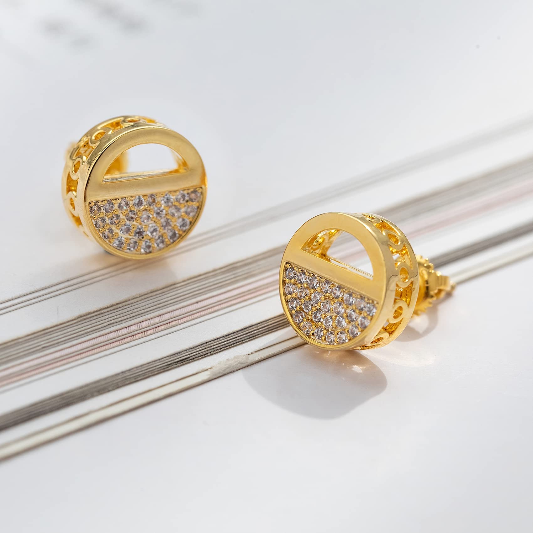 MOROTOLE 18K Gold and Silver Plated Earring Iced out Hypoallergenic Tiny Round with Screw Back and Post Cubic Zirconia Stud Earrings