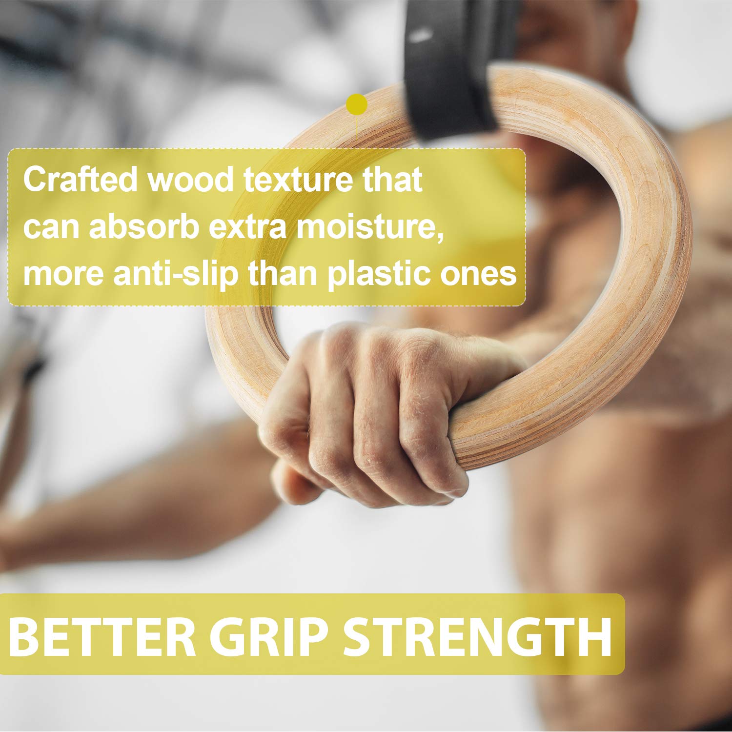 PACEARTH Wood Gymnastics Rings 992lbs for Home Gym Body Workout Non-Slip (Rings Only)