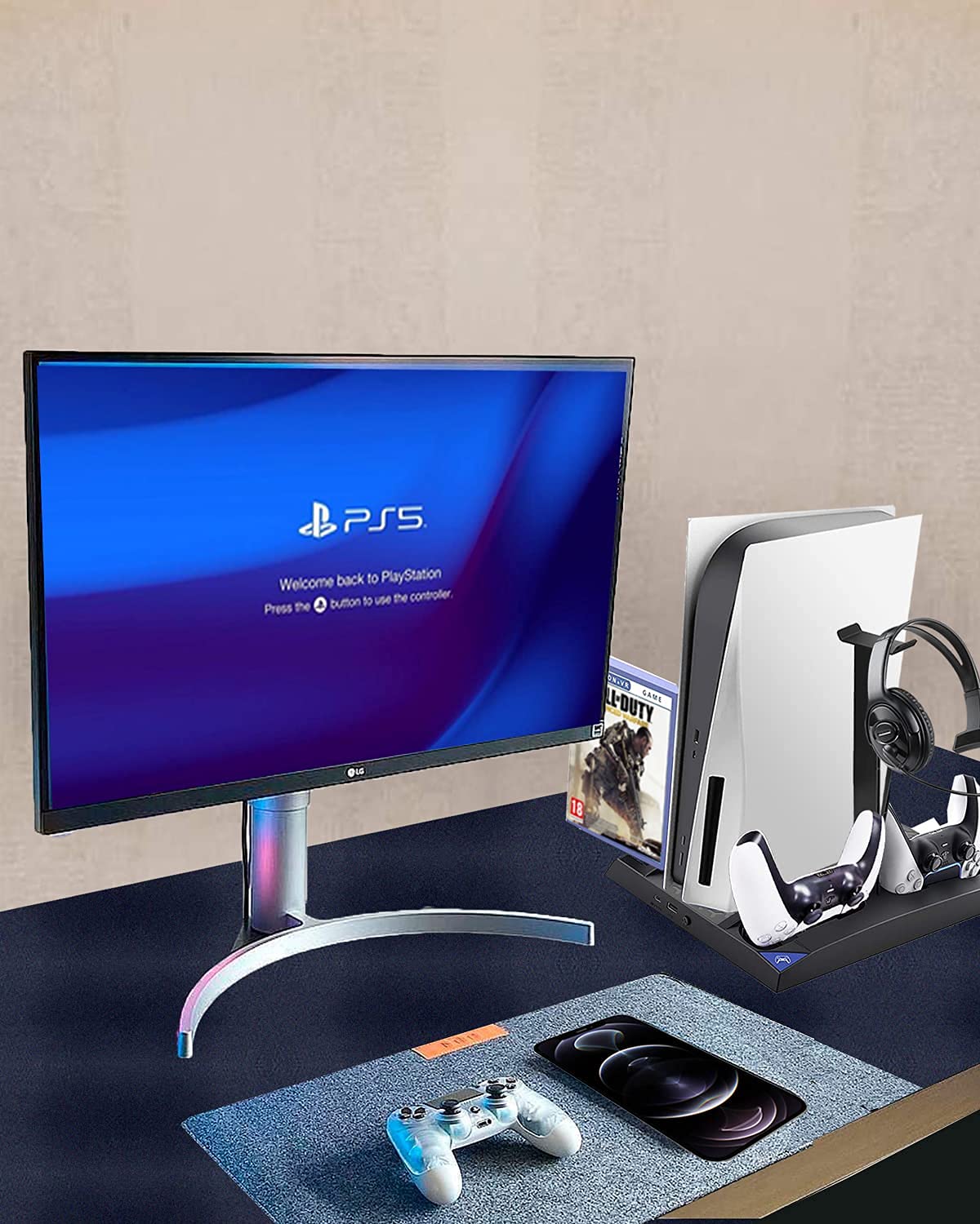 PS5 Cooling Fan Stand, arVin PS5 Stand Cooler with Dual Controller Charging Station, 1 Headset Holder & 17 Game Slots Organizer for Playstation 5 Console Digital Edition & Disc Edition