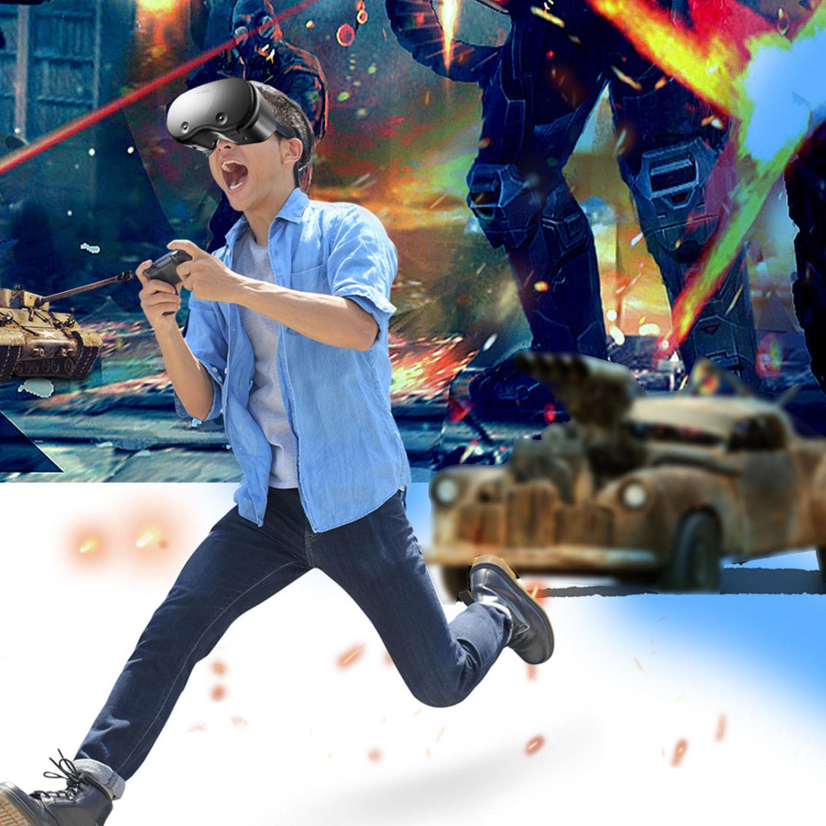 VR Blue Light Eye Protection Glasses Virtual Reality 3D Helmet 7-inch Large Screen Compatible with iOS&Android System 3D Space Immersive Experience/Universal Virtual Reality Goggles for Kids&Adult
